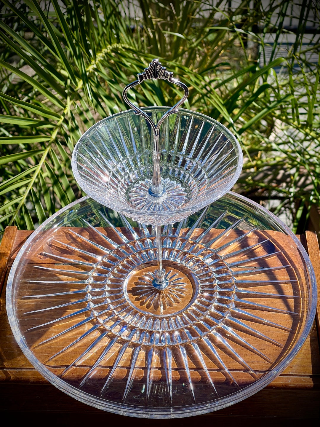 Vintage 2 Tier Glass Server - Etsy