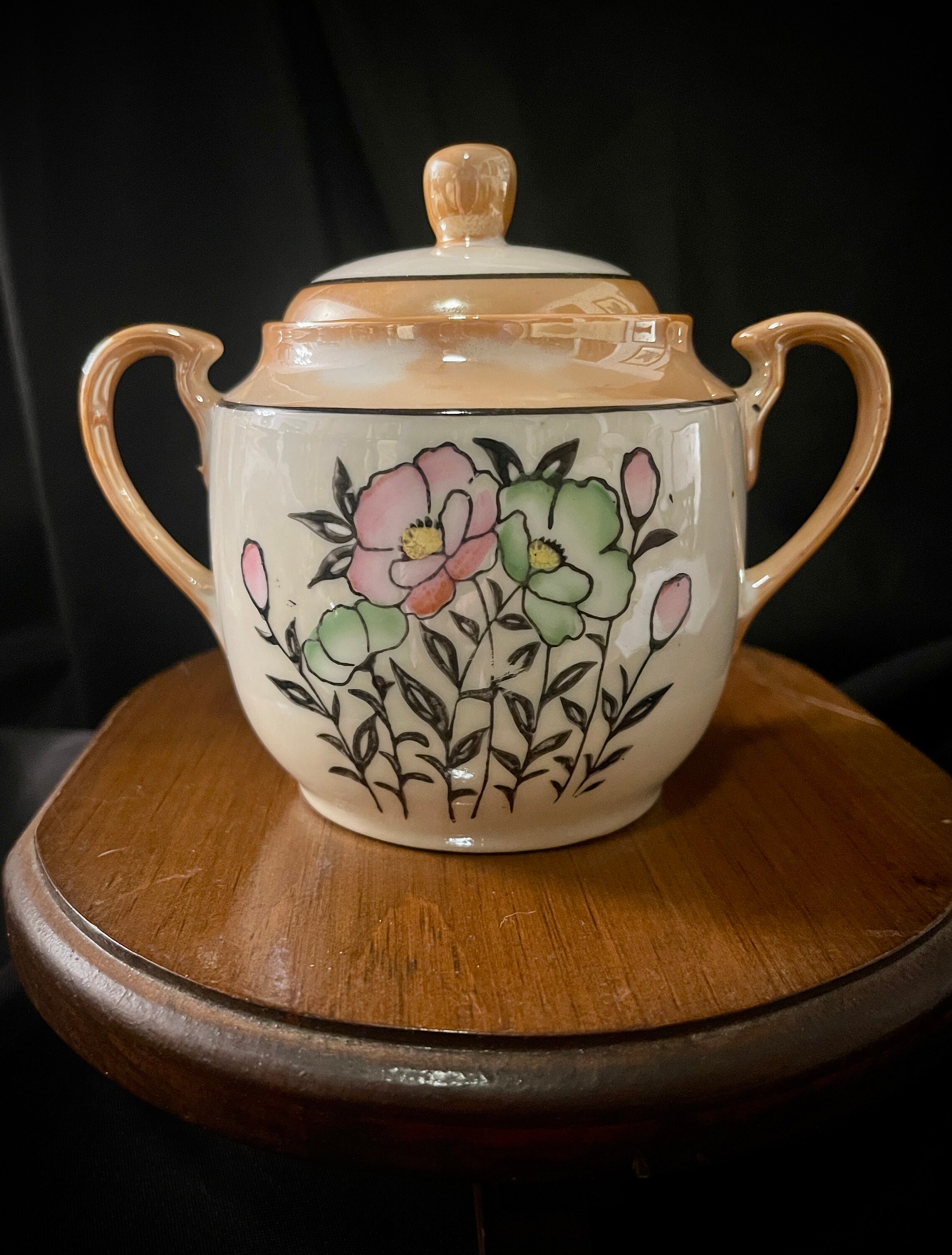 Vintage Lusterware Floral Sugar Bowl - Etsy