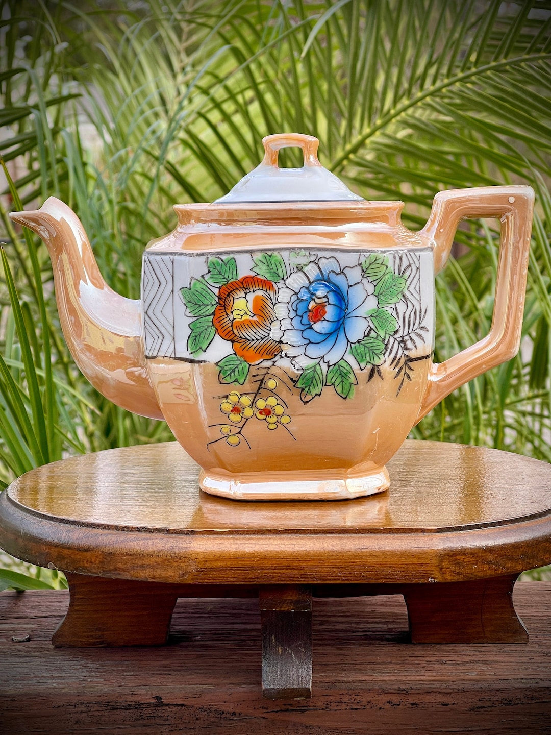 Vintage Lusterware Floral Teapot - Etsy