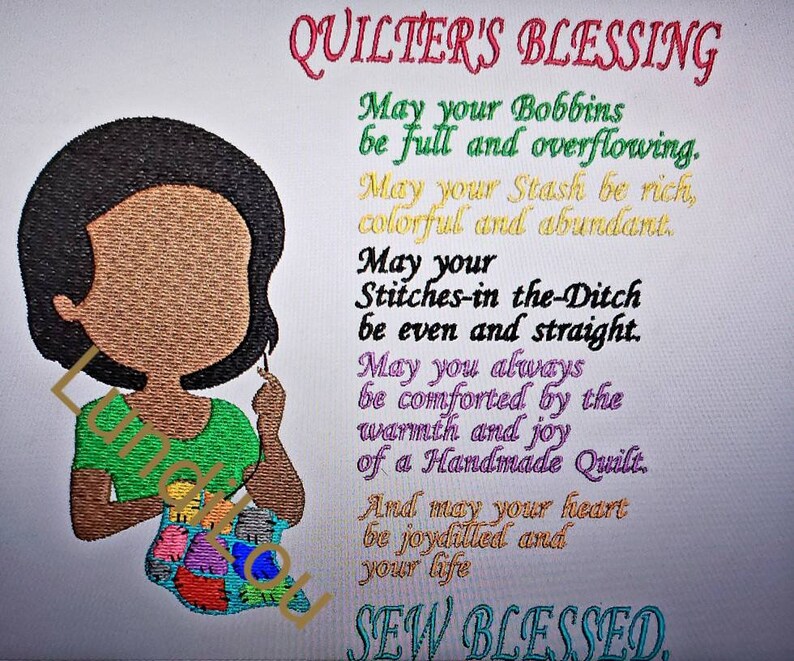 Quilter's Blessing Prayer Embroidery Design for 6 X 6 Block. Can Change ...