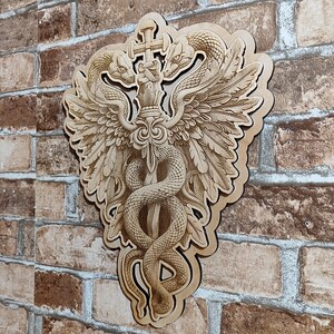 Caduceus, Hermes Symbol, Greek Mythology Wood Laser Engraving Wall Sign ...