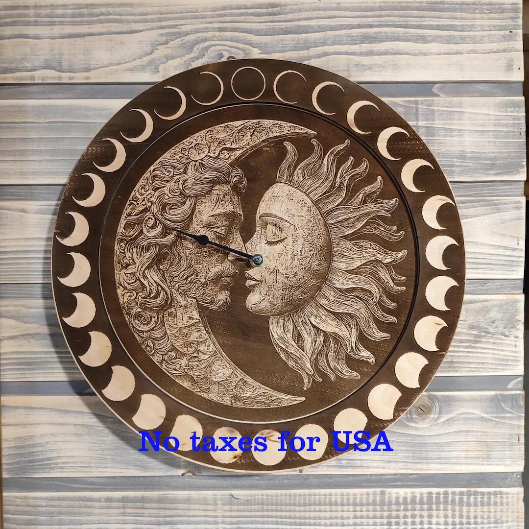 Moon Phase Wooden Wall Clock: Celestial Sun & Moon Decor - Etsy