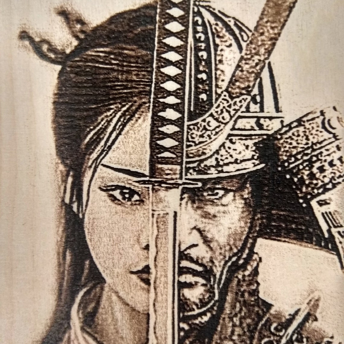 Wood Burning Samurai and Geisha Wall Art Japanese Warrior - Etsy