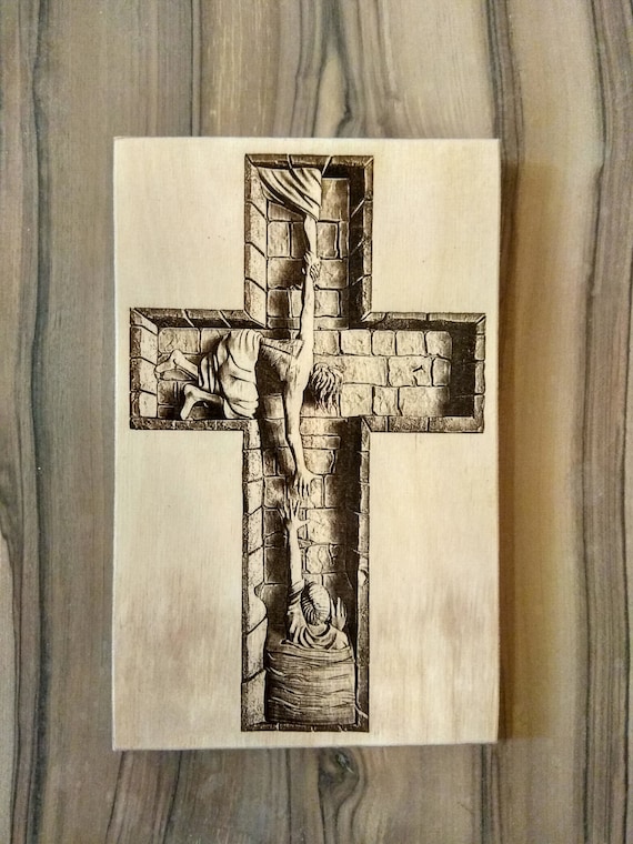 Laser Engraving Wooden Cross Wall Art 3D Illusion Crucifix - Etsy