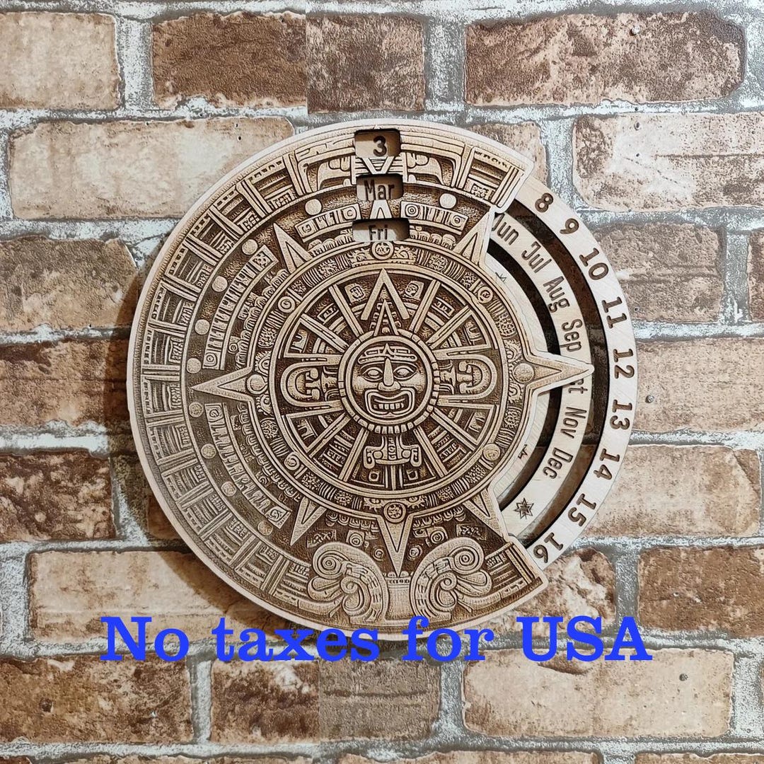 Laser Engraved Aztec Calendar: Perpetual Wood Desk or Wall Decor - Etsy