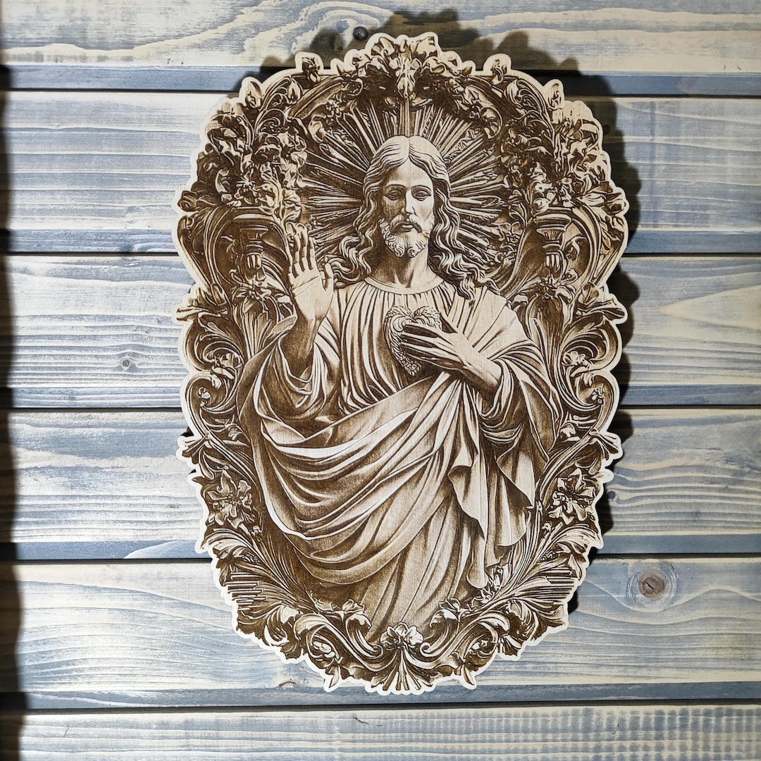 Sacred Heart of Jesus Wood Engraving | Christian Wall Art | Catholic ...