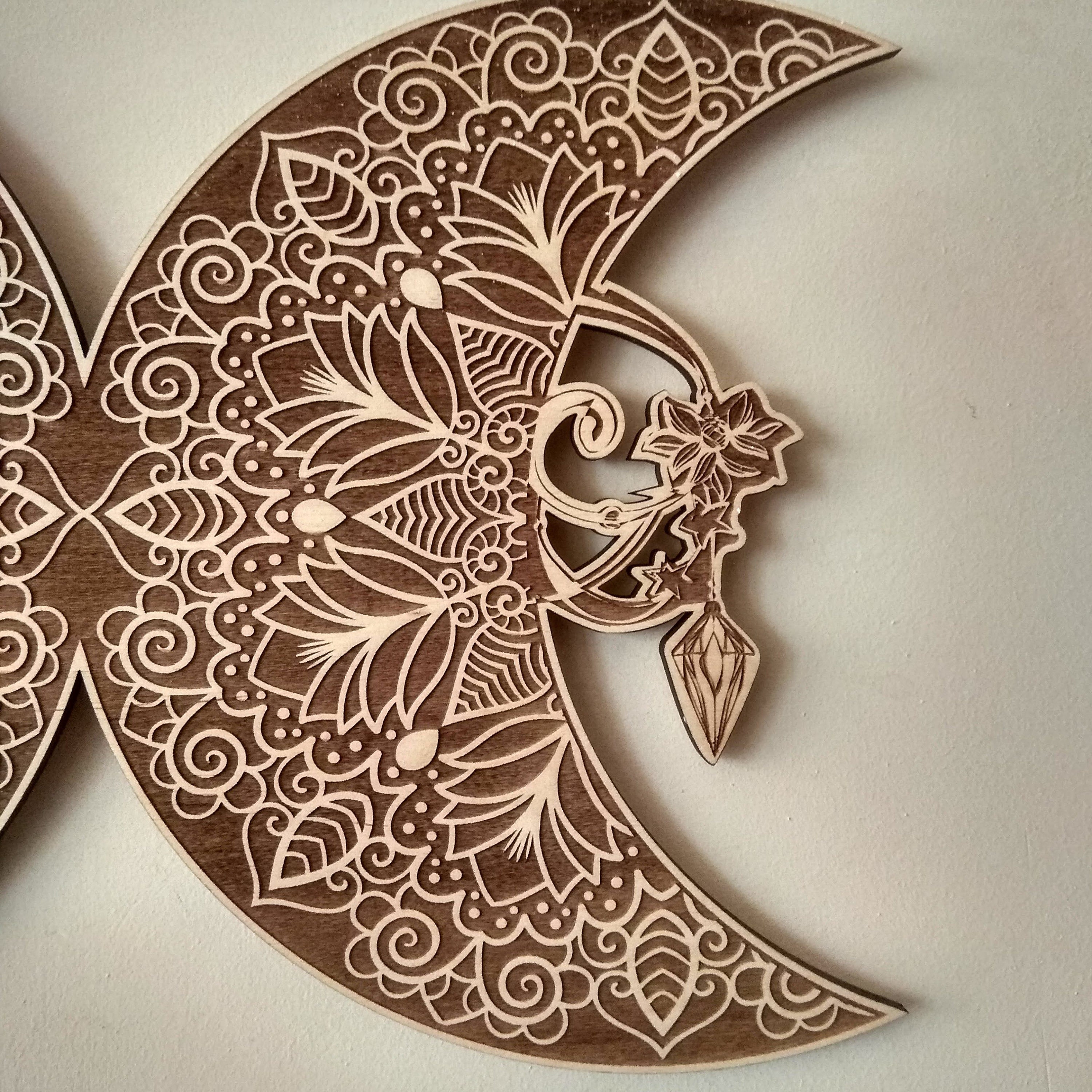 Wooden Triple Moon Flower Wall Art Triple Goddess Wall Decor. | Etsy