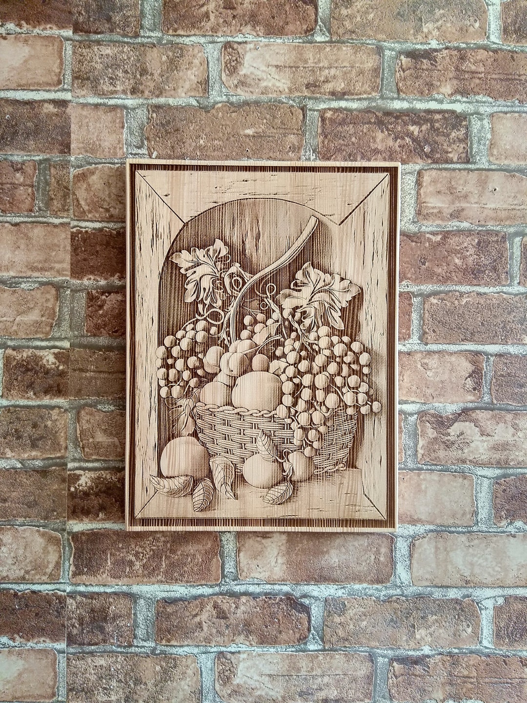 Wood Burning Kitchen Wall Art, Laser Engraving Fruits Basket Wall ...