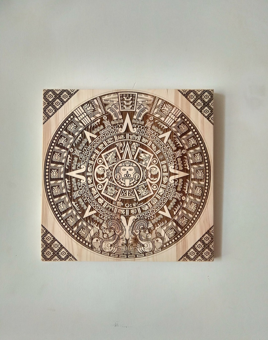 Laser Engraved Pine Wood Aztec Calendar Wall Art - Etsy