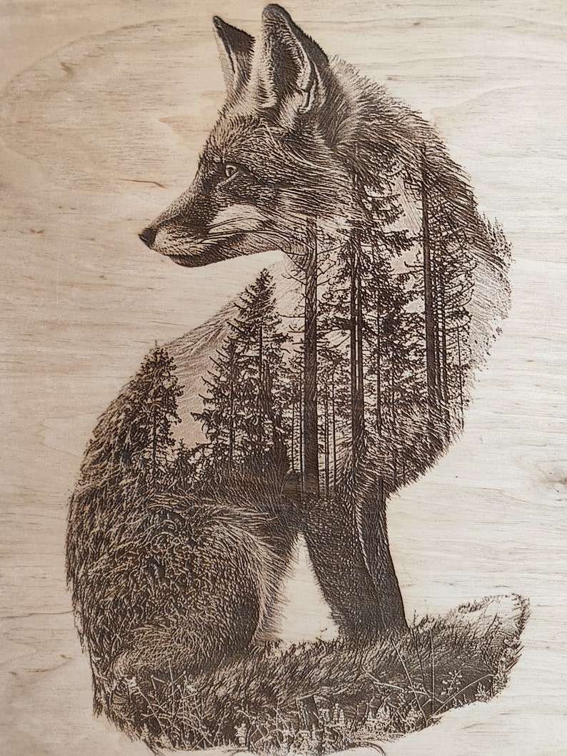 Fox Silhouette With Forest, Laser Engraving Wall Art. - Etsy