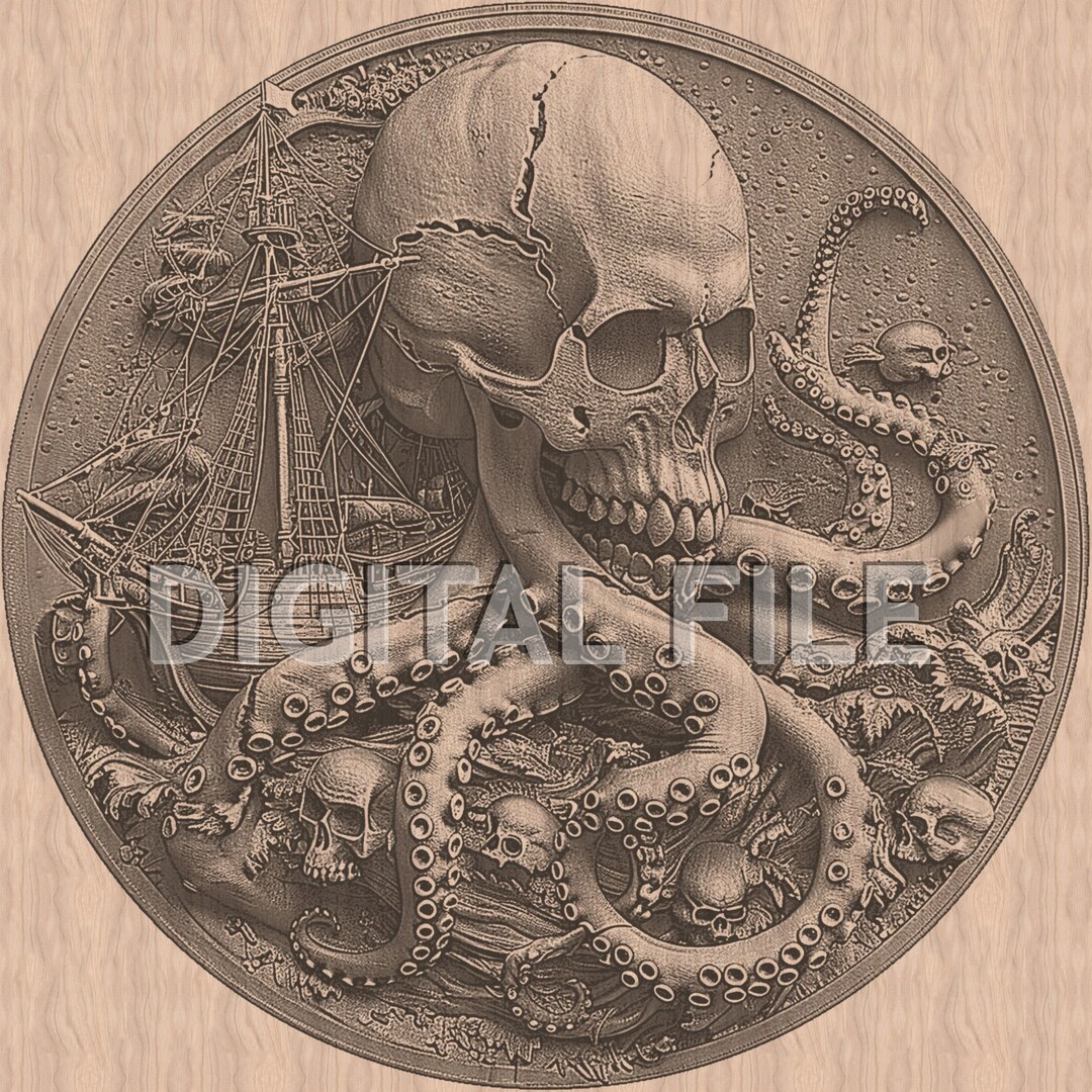 Laser Engraving Files, Ship and Octopus Tentacles Png, 3D Illusion ...