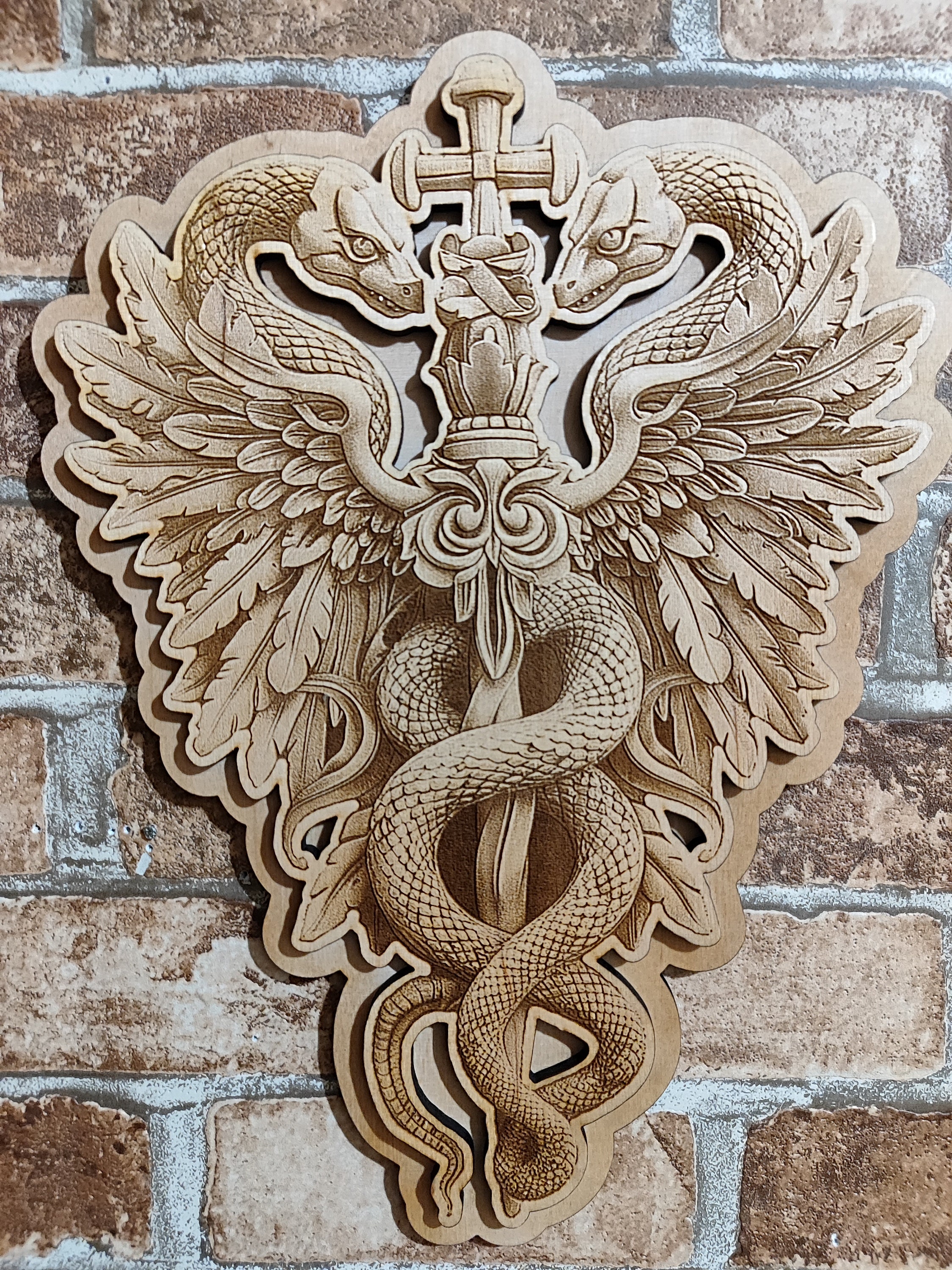 Caduceus, Hermes Symbol, Greek Mythology Wood Laser Engraving Wall Sign ...