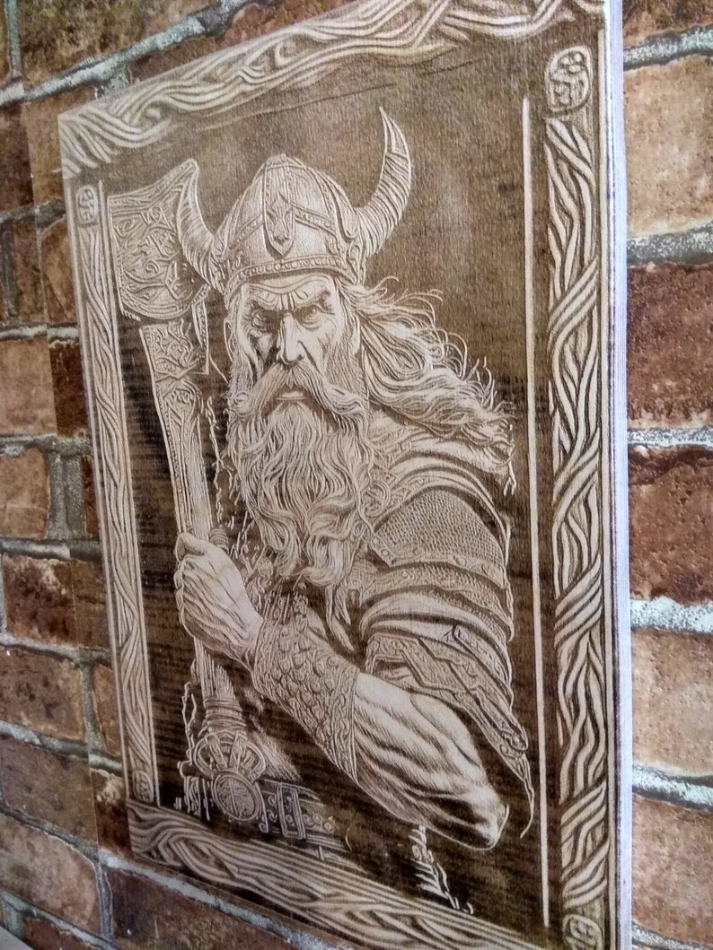 Wood Laser Engraving Thor Art, 3D Illusion Norse Mythology Viking Decor ...