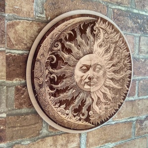 Laser Engraving Sun and Moon Face Wall Decor, Sun Moon Stars Wood ...