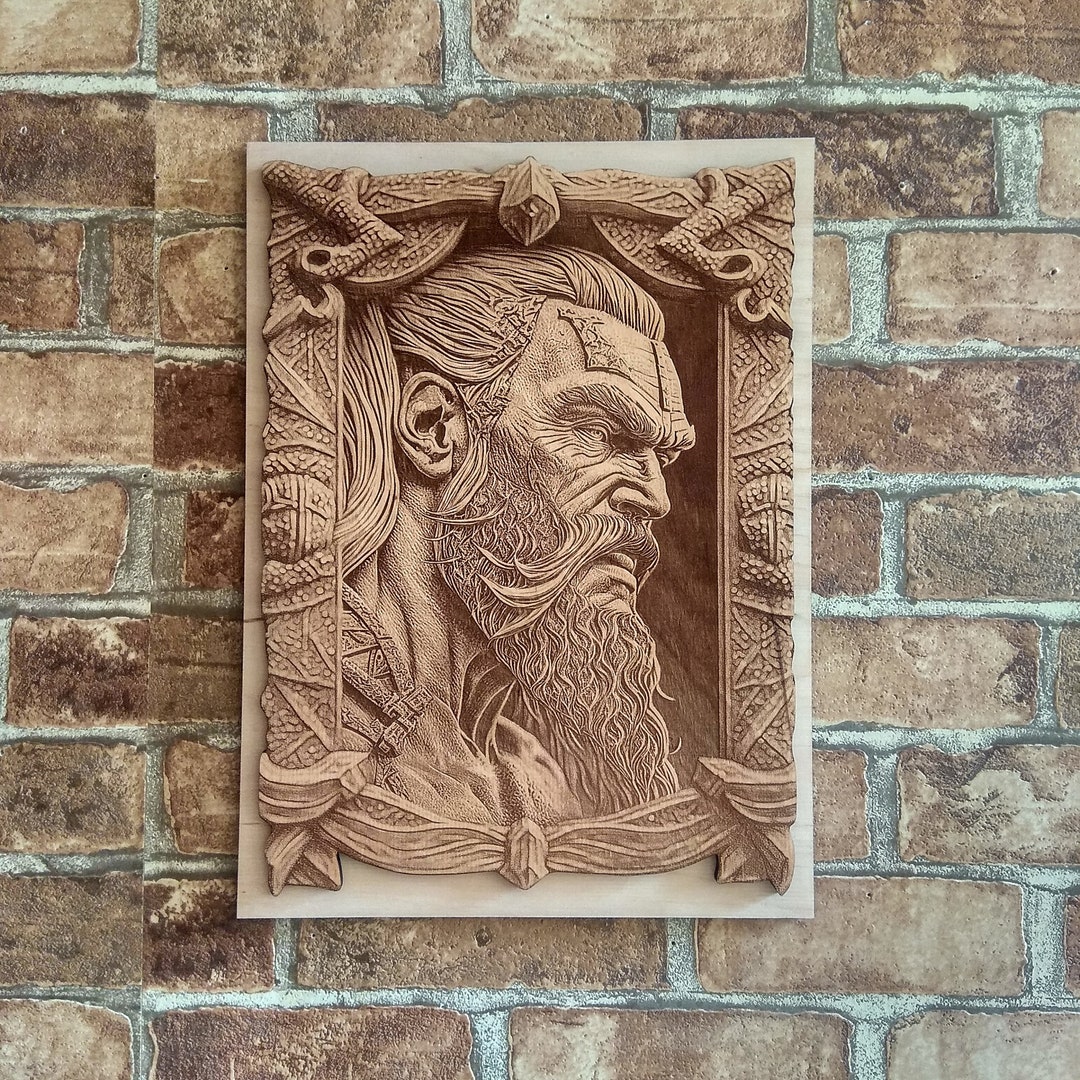 Odin Norse Mythology Viking Decor, 3D Illusion Wood Laser Engraving Art ...