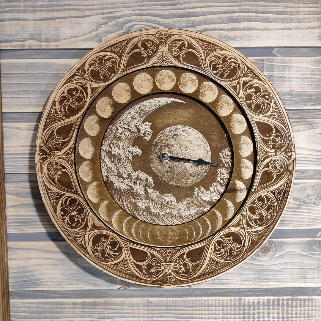 Moon Phase Clock, Wooden Wall Lunar Clock, Desk Clock, Moon Phases Wall ...