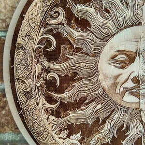 Laser Engraving Sun and Moon Face Wall Decor, Sun Moon Stars Wood ...