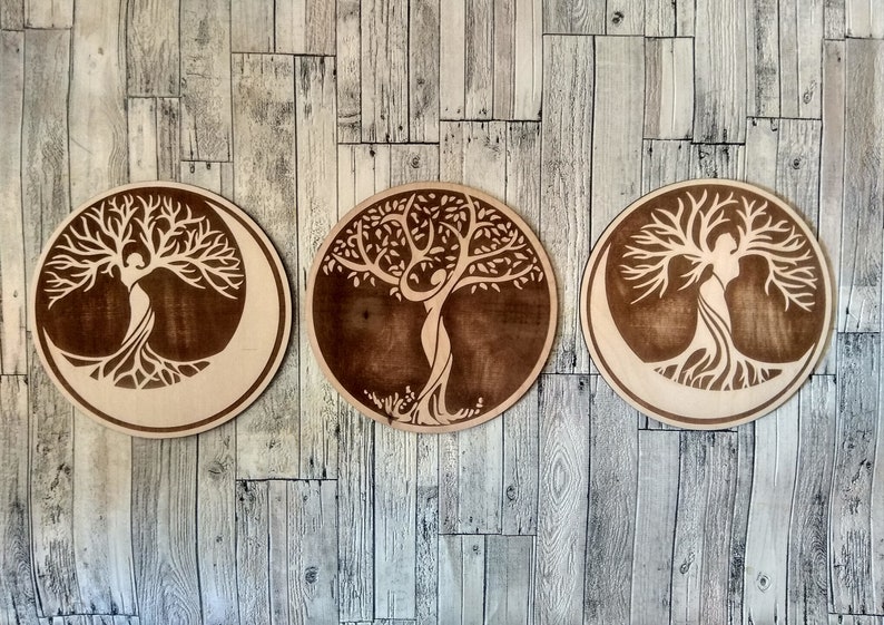 Triple Moon Goddess Moon Phases Tree of Life Moon Phase Wall | Etsy