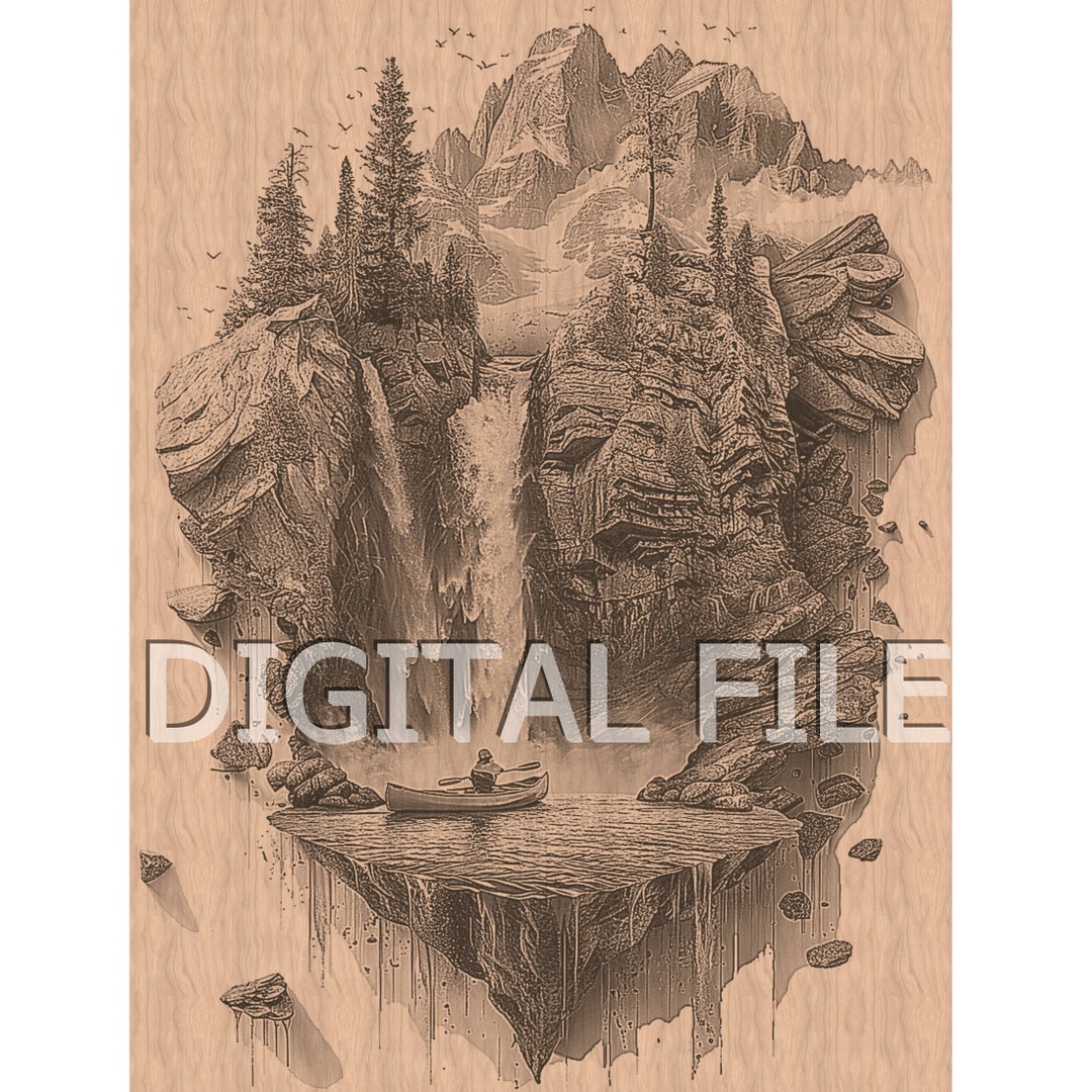 Laser Engraving Files, Kayak, Mountains, 3D Illusion, Wood Engraving ...