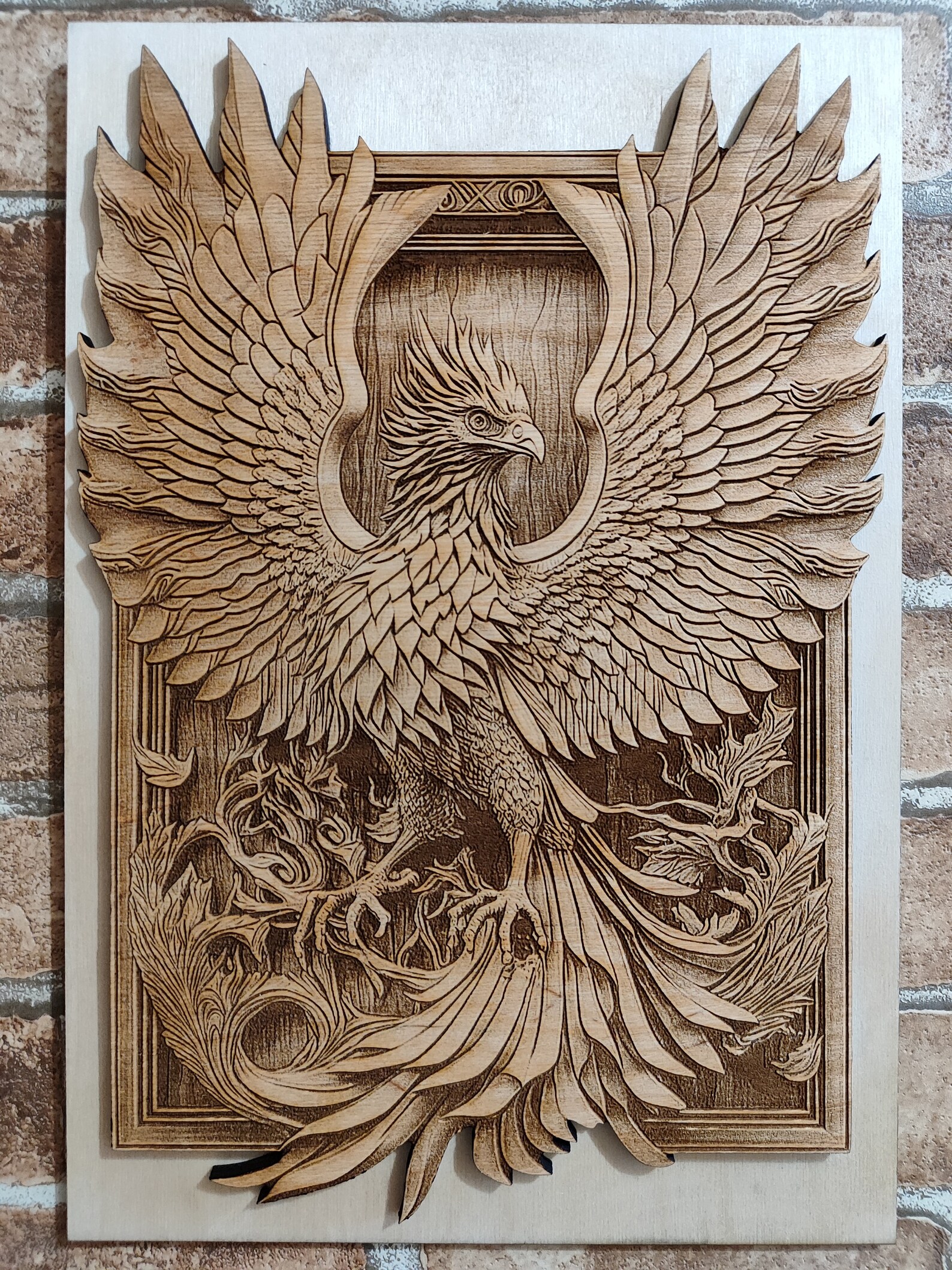 Wood Laser Engraving Phoenix Wall Hanging, Firebird Fantasy ...