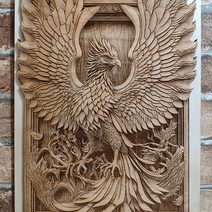Wood Laser Engraving Phoenix Wall Hanging, Firebird Fantasy ...