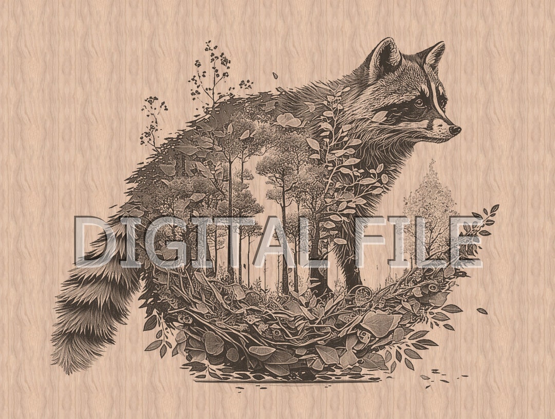 Laser Engraving Files, Raccoon, 3D Illusion, Wood Engraving, Glowforge ...