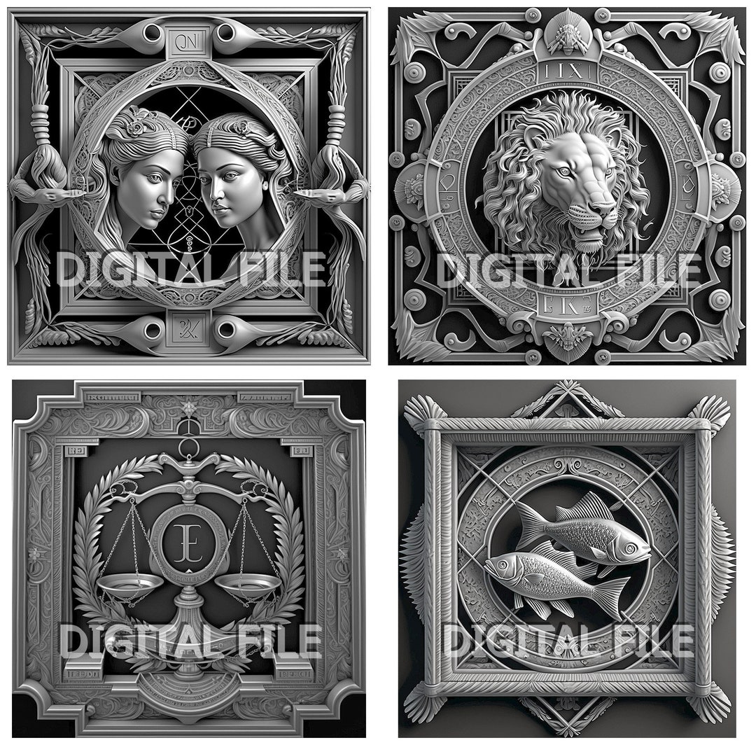 Laser Engraving Files, Zodiac Sign PNG Set of 12, 3D Illusion, Wood ...