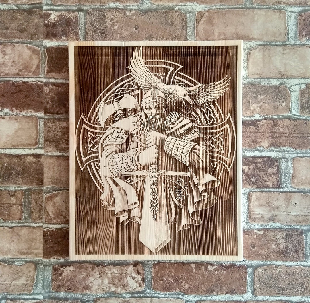 Wood Burning Viking Warrior Wall Art, Norse Mythology Laser Engraving ...