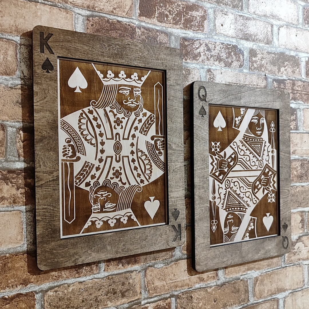 King and Queen of Spades Gaming Room Decor, Wood Laser Engraved Playing ...