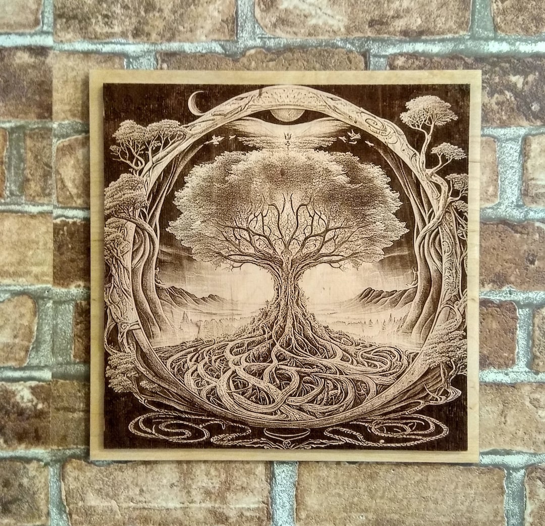 Tree of Life Laser Engraving Wall Decor, Norse Mythology Wood Burning ...