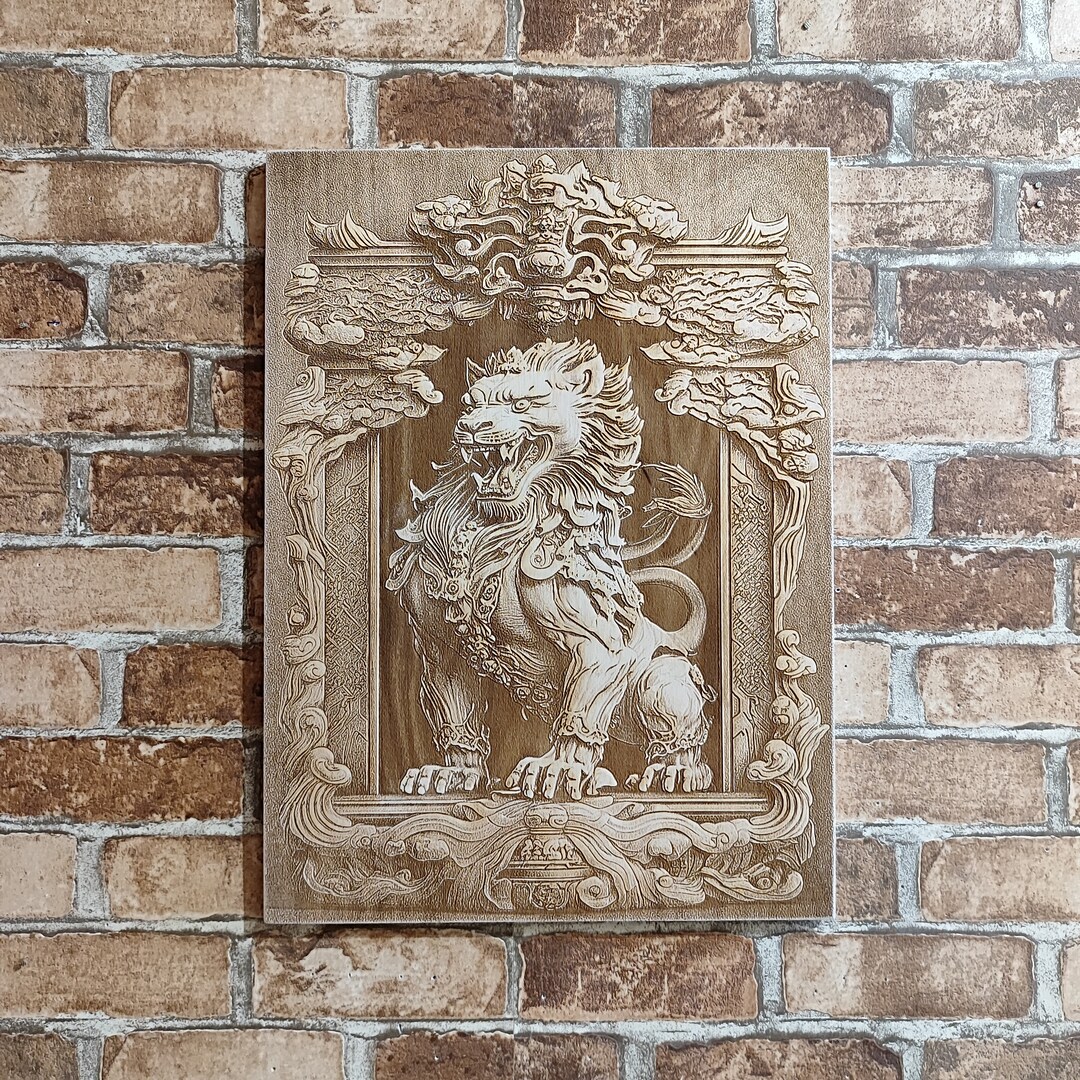 Foo Dog, Imperial Guardian Lion, 3D Illusion Wood Laser Engraving Asian ...