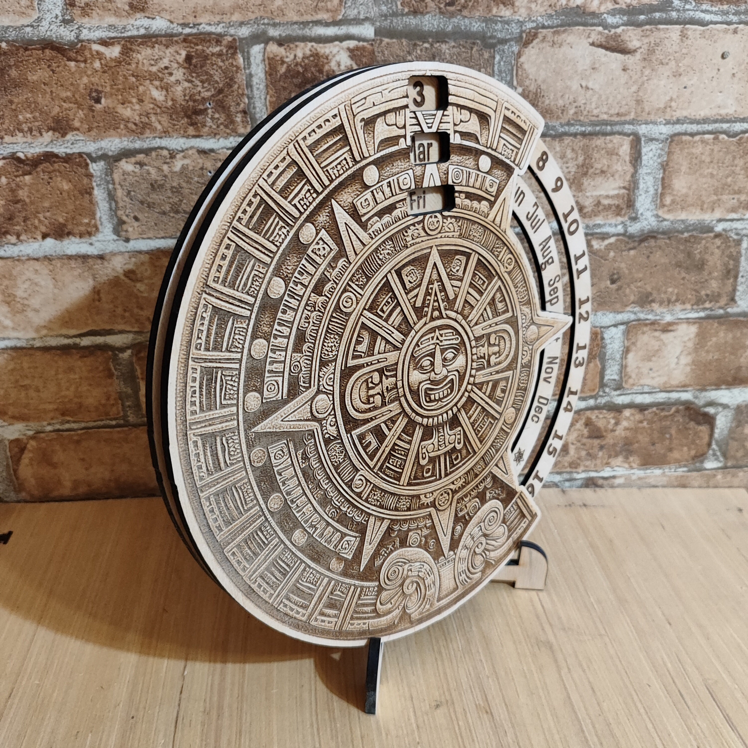 Laser Engraved Aztec Calendar: Perpetual Wood Desk or Wall Decor - Etsy