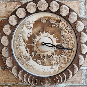 Moon Phase Wooden Clock, Laser Engraved Celestial Art, Astronomy Gift ...
