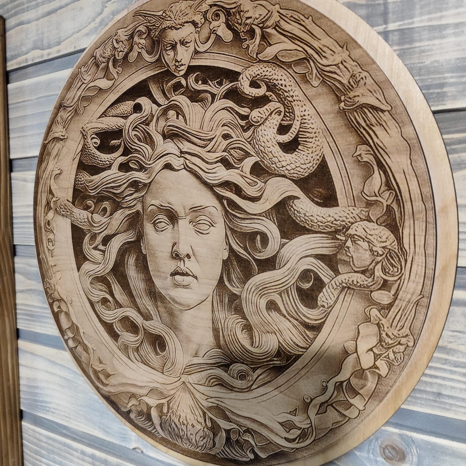 Medusa Gorgoneion, Greek Goddess , 3D Illusion, Greek Mythology Wood ...