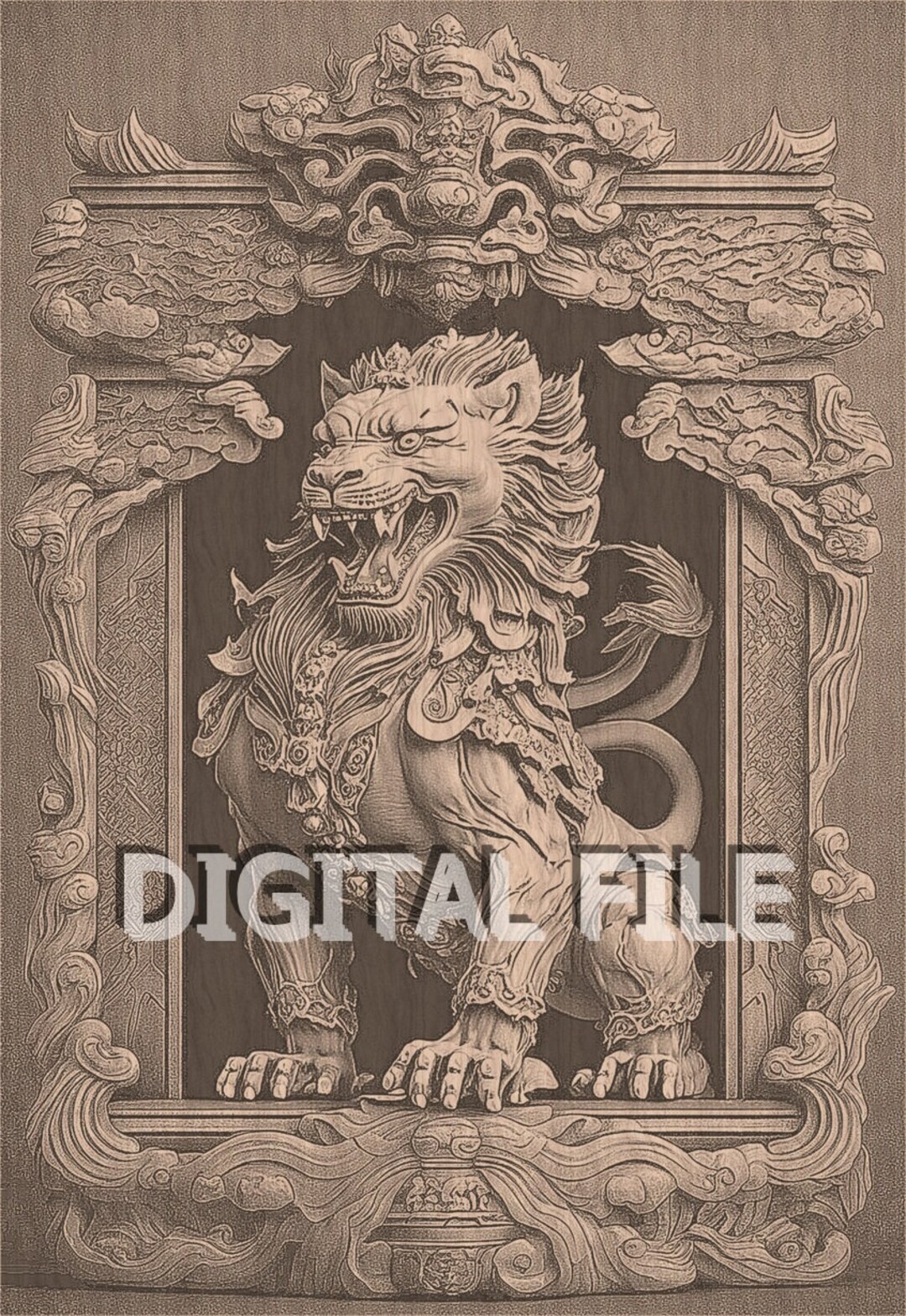 Laser Engraving Files, Foo Dog, 3D Illusion, Wood Engraving, Glowforge ...
