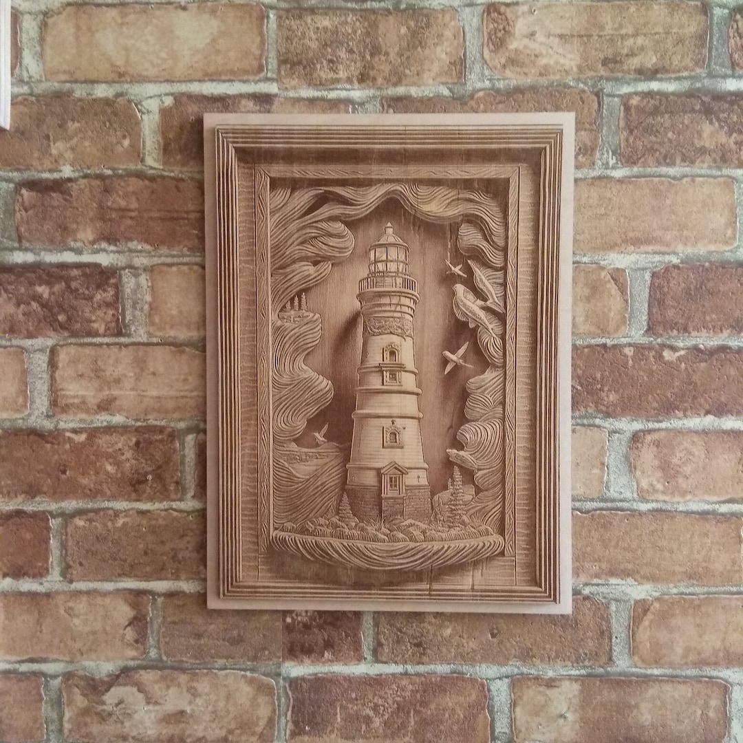 Lighthouse 3D Illusion Wood Burning Art, Laser Engraved Nautical Wall ...