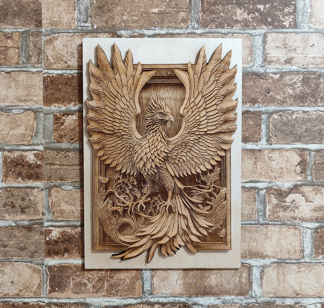 Wood Laser Engraving Phoenix Wall Hanging, Firebird Fantasy ...