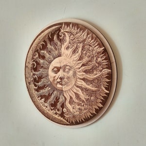 Laser Engraving Sun and Moon Face Wall Decor, Sun Moon Stars Wood ...