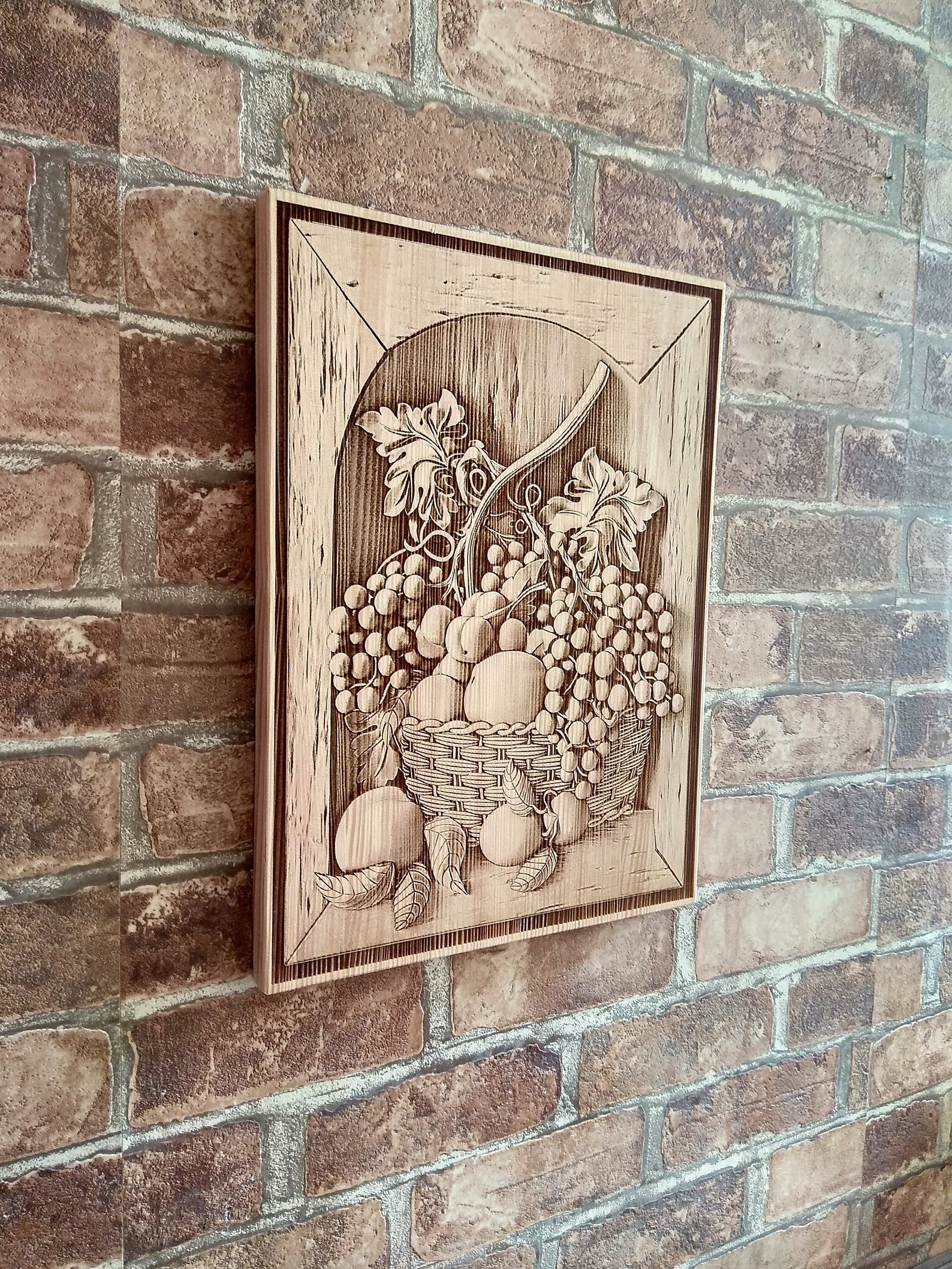 Wood Burning Kitchen Wall Art, Laser Engraving Fruits Basket Wall ...