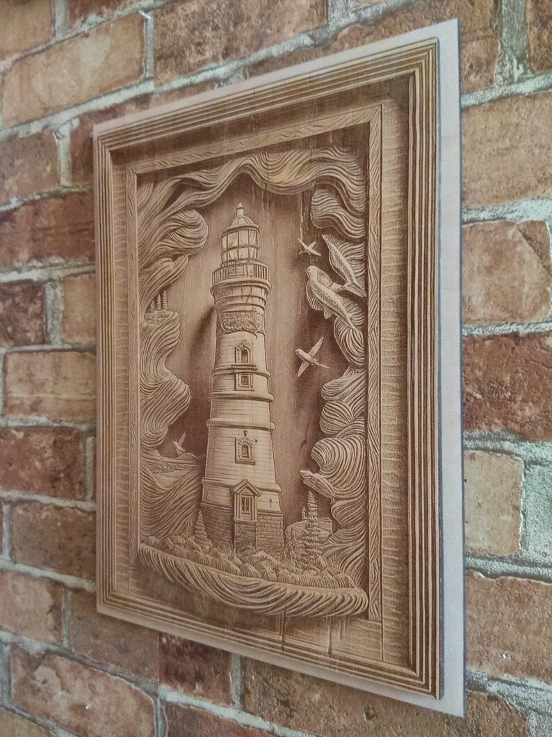 Lighthouse 3D Illusion Wood Burning Art Laser Engraved - Etsy