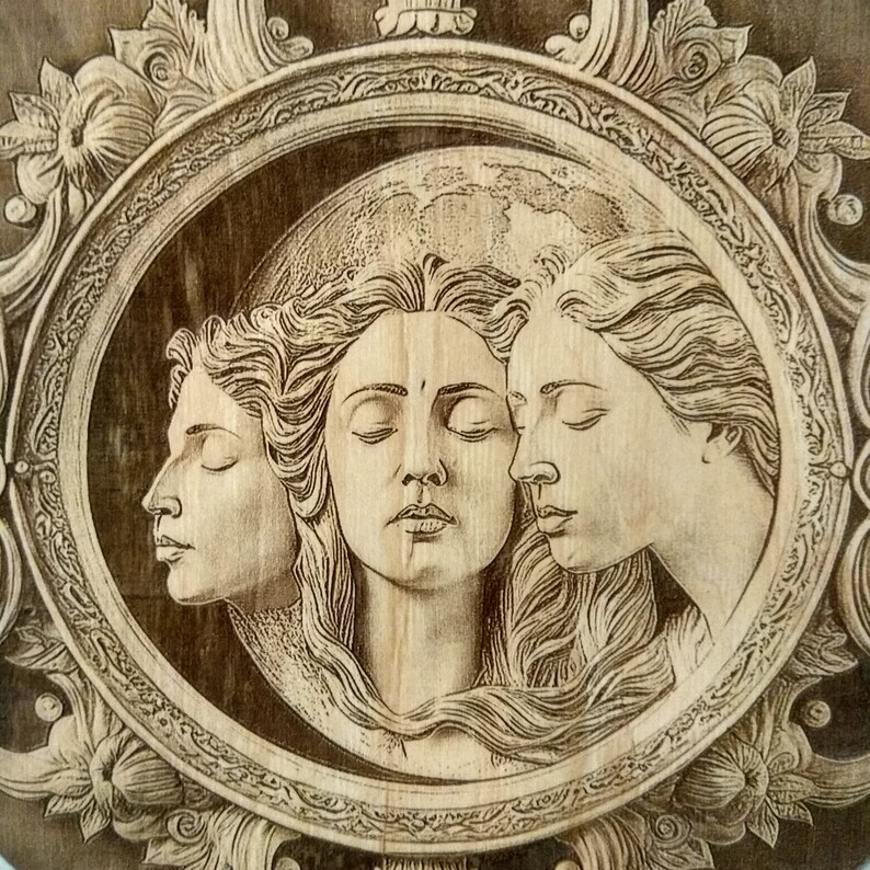 Moon Goddess Triple Goddess 3D Illusion Wood Laser Engraving - Etsy