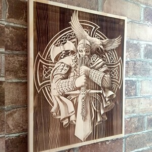 Wood Burning Viking Warrior Wall Art, Norse Mythology Laser Engraving ...