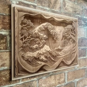 The Great Wave, 3D Illusion Wood Laser Engraving Japanese Wall Art - Etsy