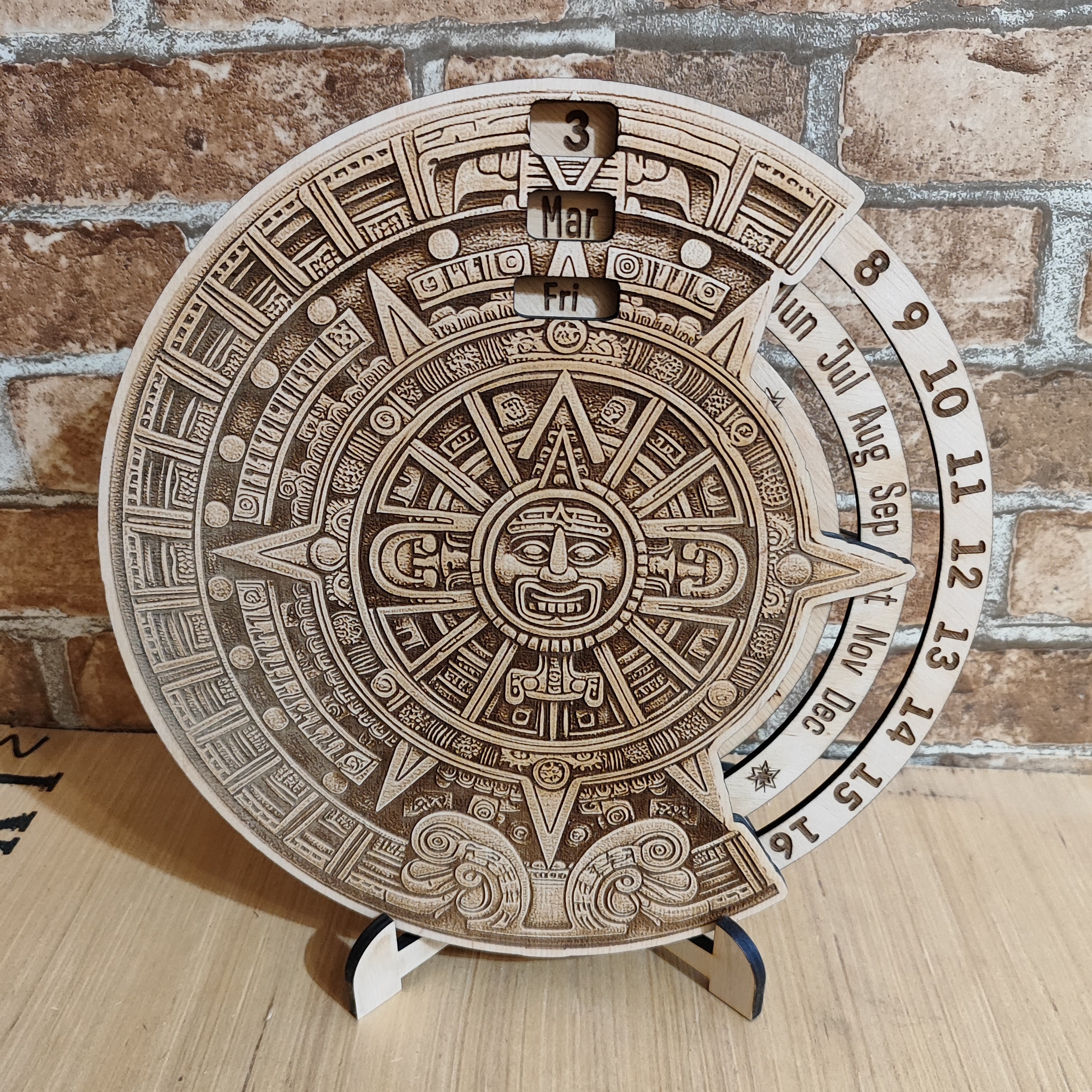 Laser Engraved Aztec Calendar: Perpetual Wood Desk or Wall Decor - Etsy