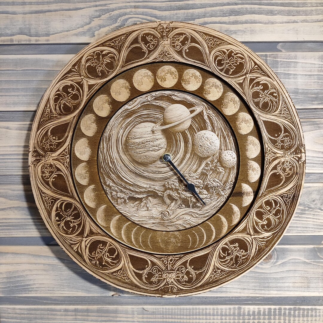 Moon Phase Clock, Wooden Wall Lunar Clock, Desk Clock, Moon Phases Wall ...