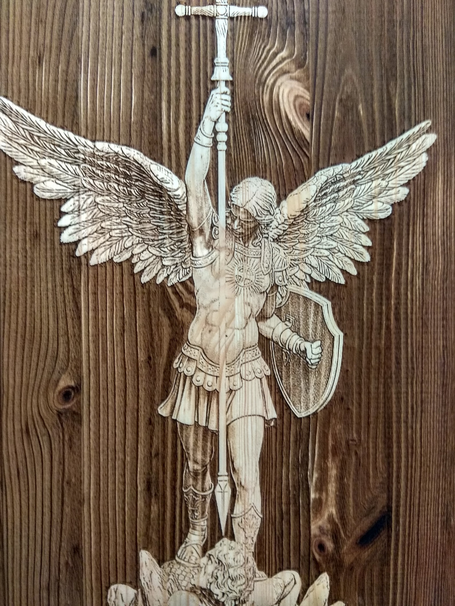 Wood Burned Archangel Michael, Modern Christian Art. - Etsy