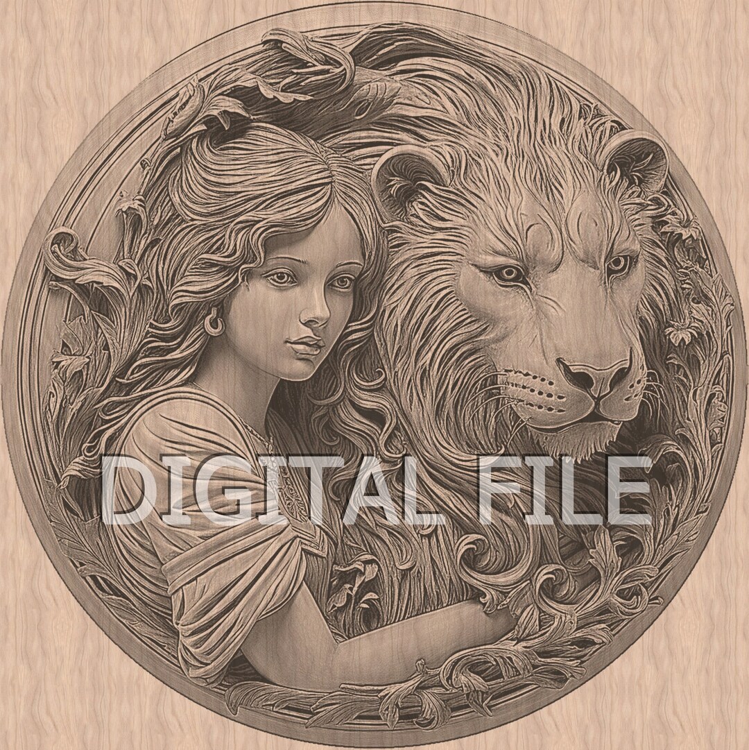 Laser Engraving Files, Lion and Girl, 3D Illusion, Wood Engraving ...