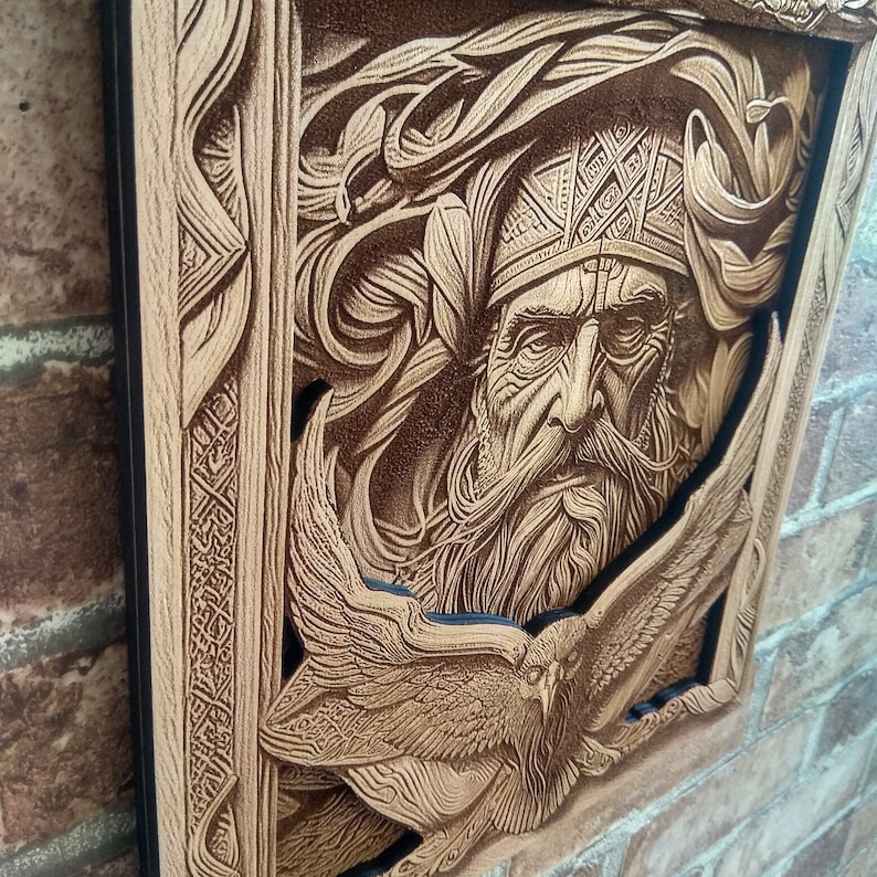 Laser Engraved Odin Art: 3D Norse Mythology Viking Decor - Etsy