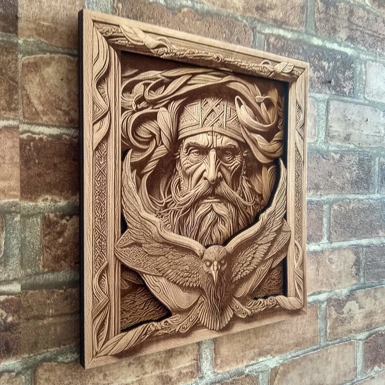 Laser Engraved Odin Art: 3D Norse Mythology Viking Decor - Etsy