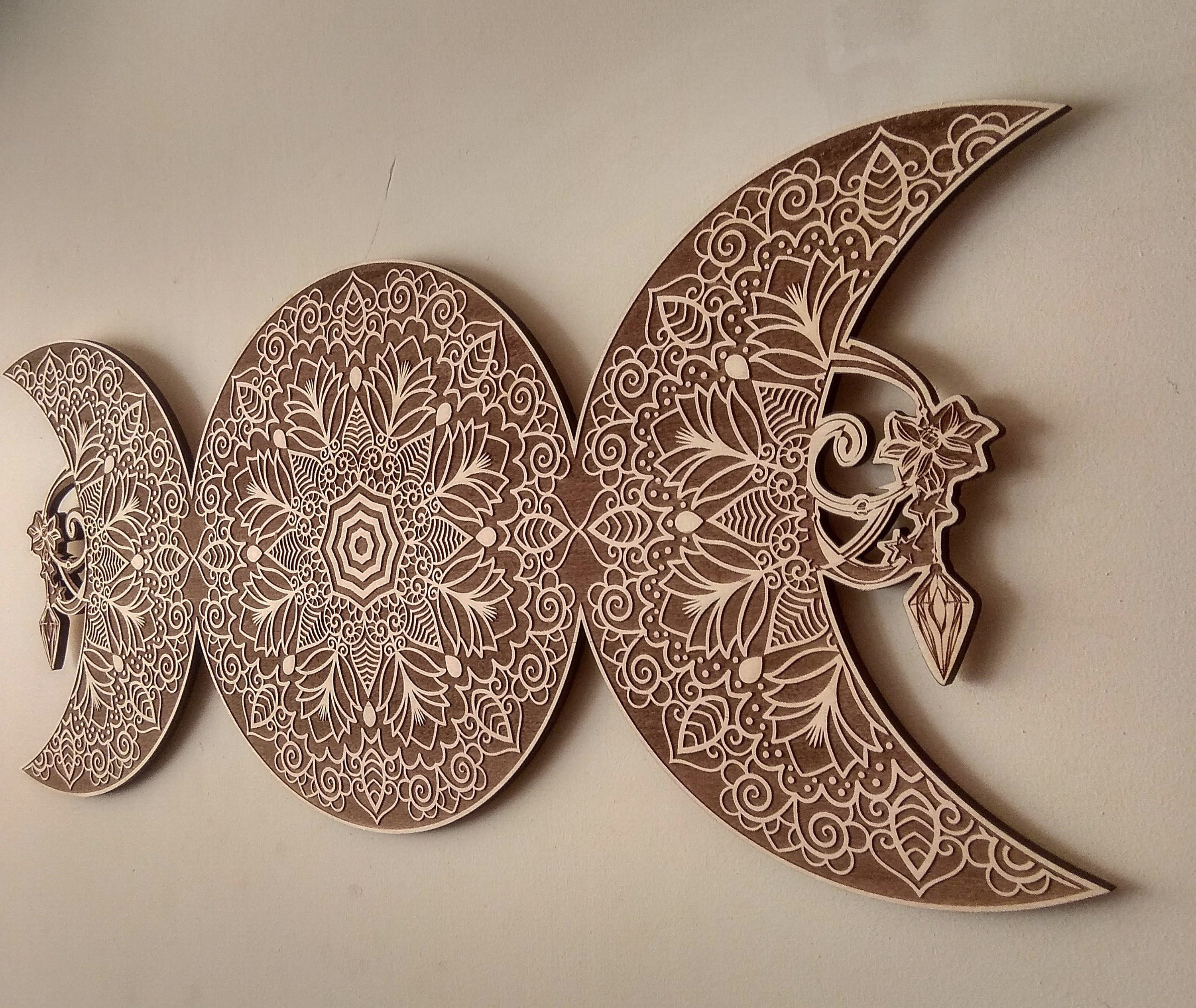 Wooden Triple Moon Flower Wall Art Triple Goddess Wall Decor. | Etsy